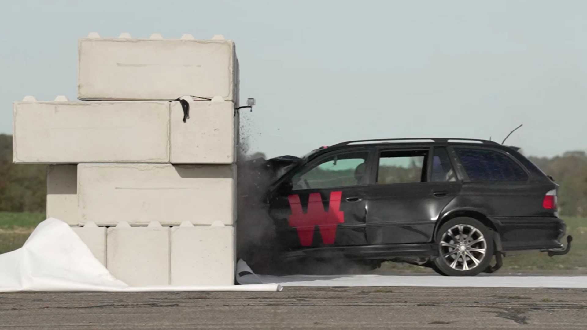 Watch A BMW 5 Series Touring Going 93 MPH Collide With A Concrete Wall ...